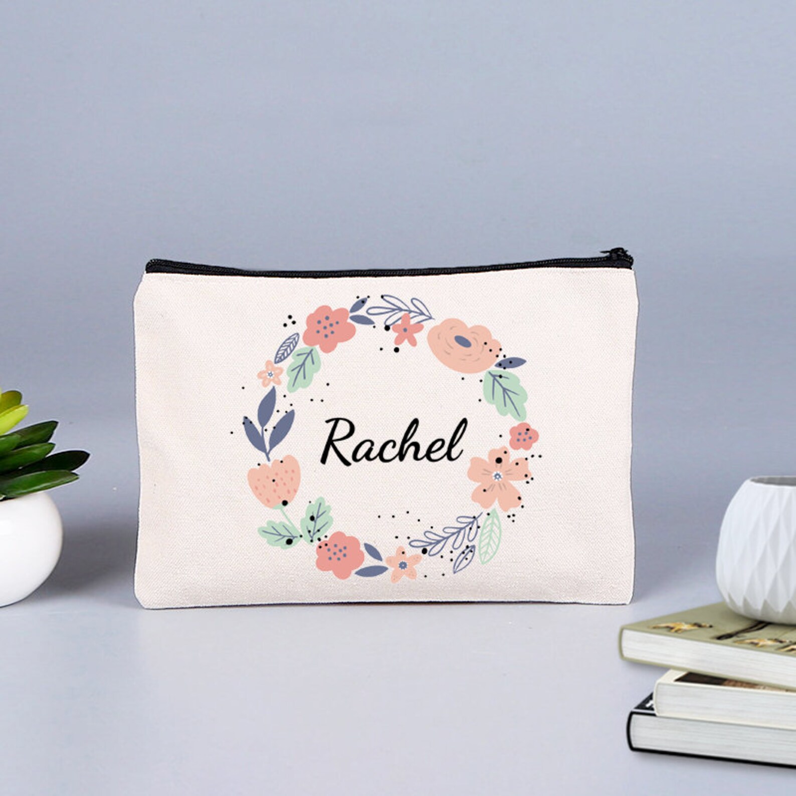 Personalized Flower Makeup Bag, Garland Cosmetic Bag, Personalized Name ...