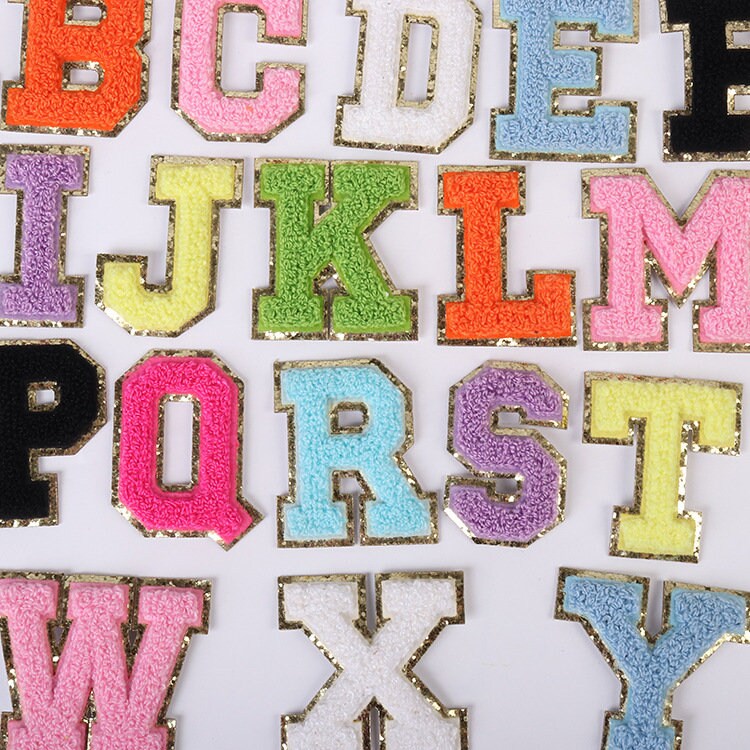 2.2inch Chenille Letter Patch,gold Glitter Embroidered Applique Letters ...