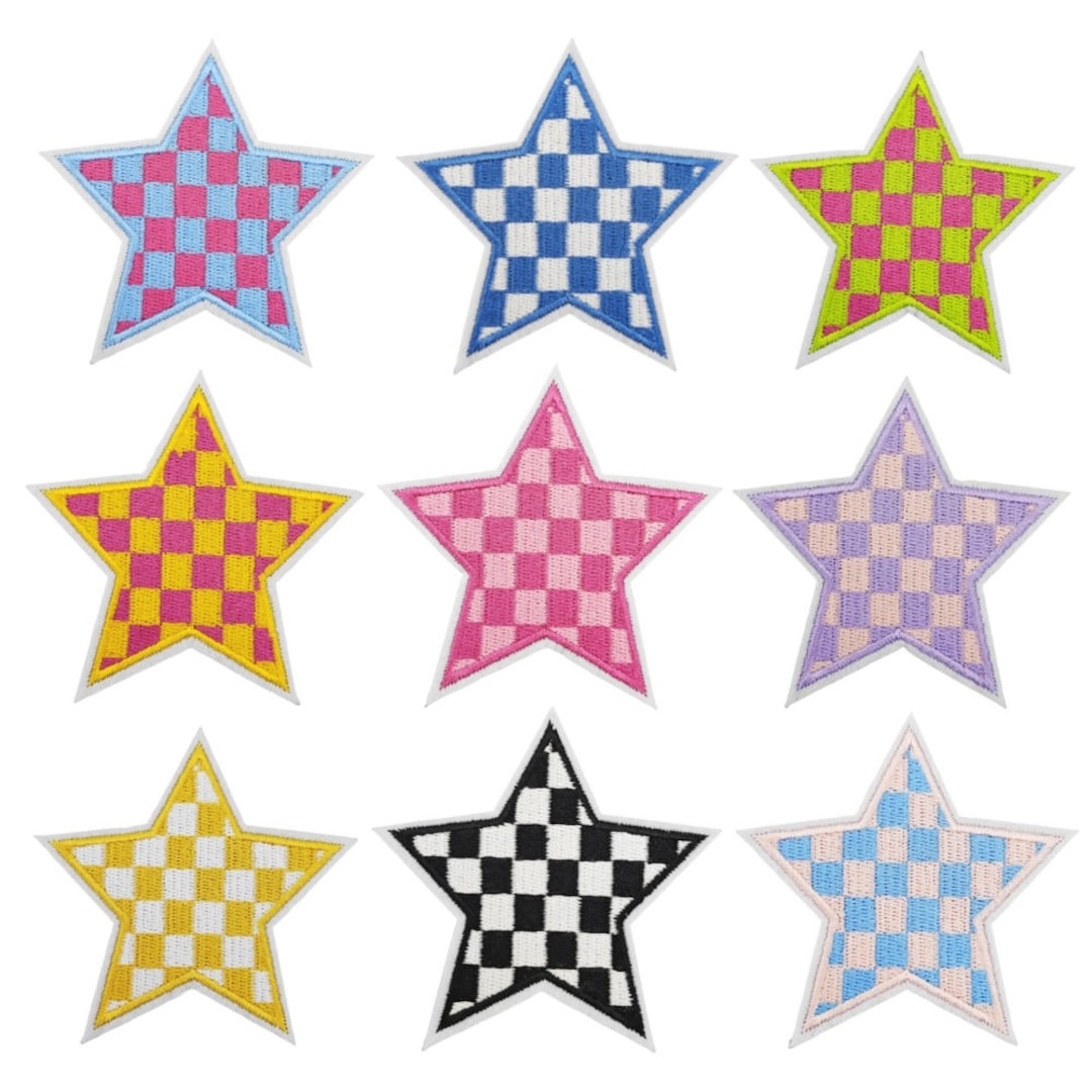Checkered Star Patch,star Badge Embroidery Patch,star Applique Iron on Patch - Etsy