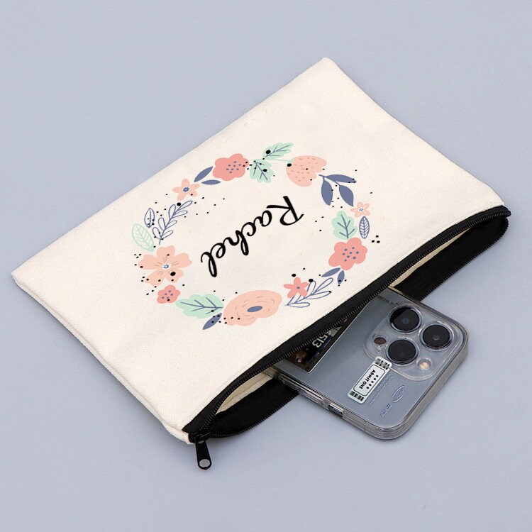 Personalized Flower Makeup Bag, Garland Cosmetic Bag, Personalized Name ...