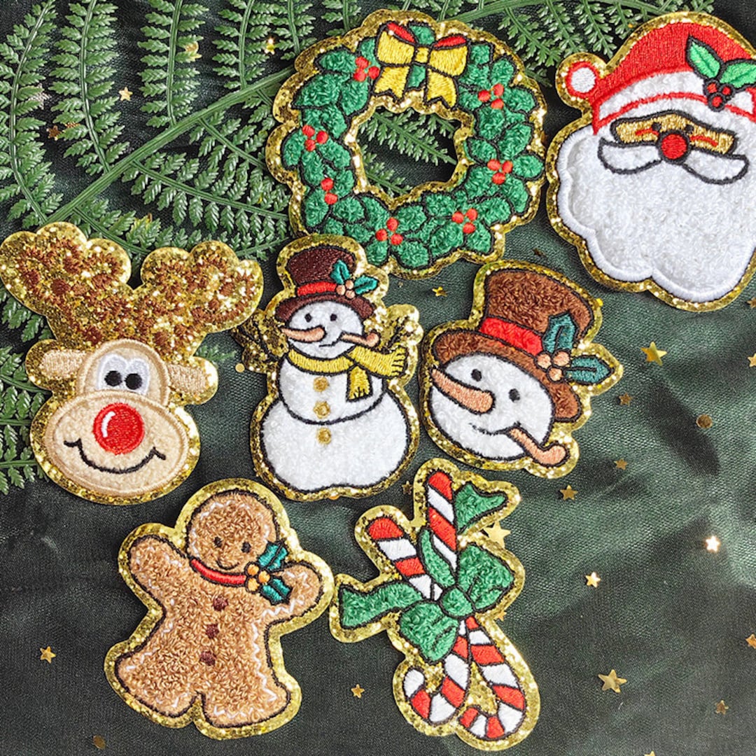 Christmas Chenille Patch,gold Glitter Embroidered Holidays Decorations ...