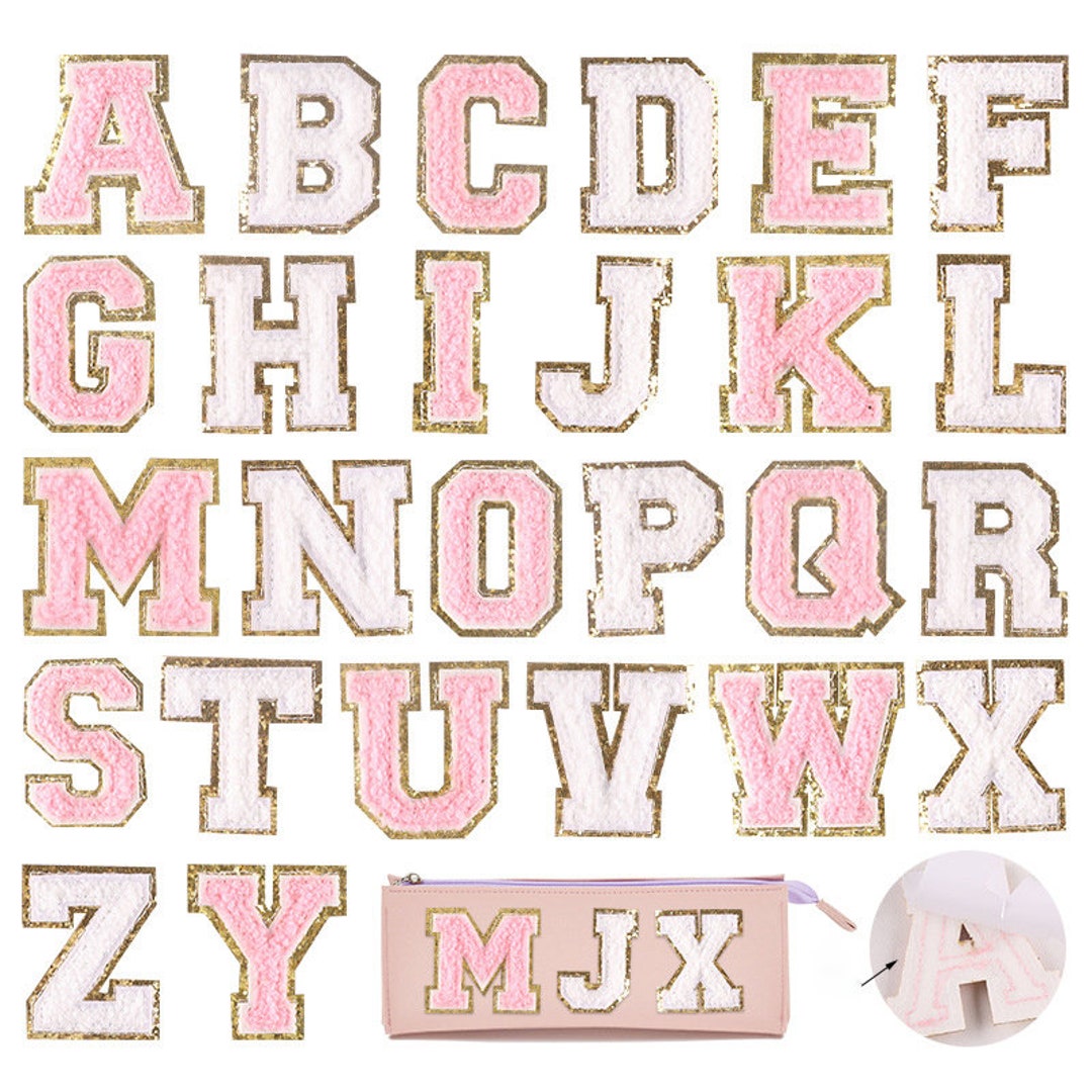 Letter Chenille Embroidered Patch, 2.2 Inch Gold Glitter Self Adhesive ...