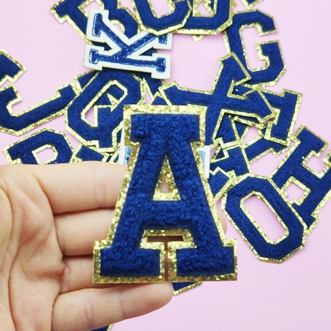 2.7 Inch Navy Blue Chenille Letters Patch,gold Glitter Letters ...