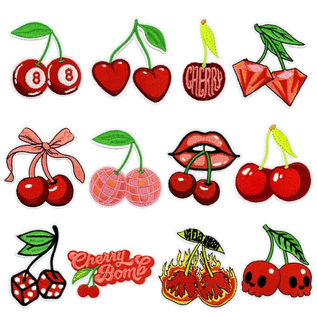 Fruit Patches,cherry Embroidery Patch,cherry Bow Patch,cherry Patches ...
