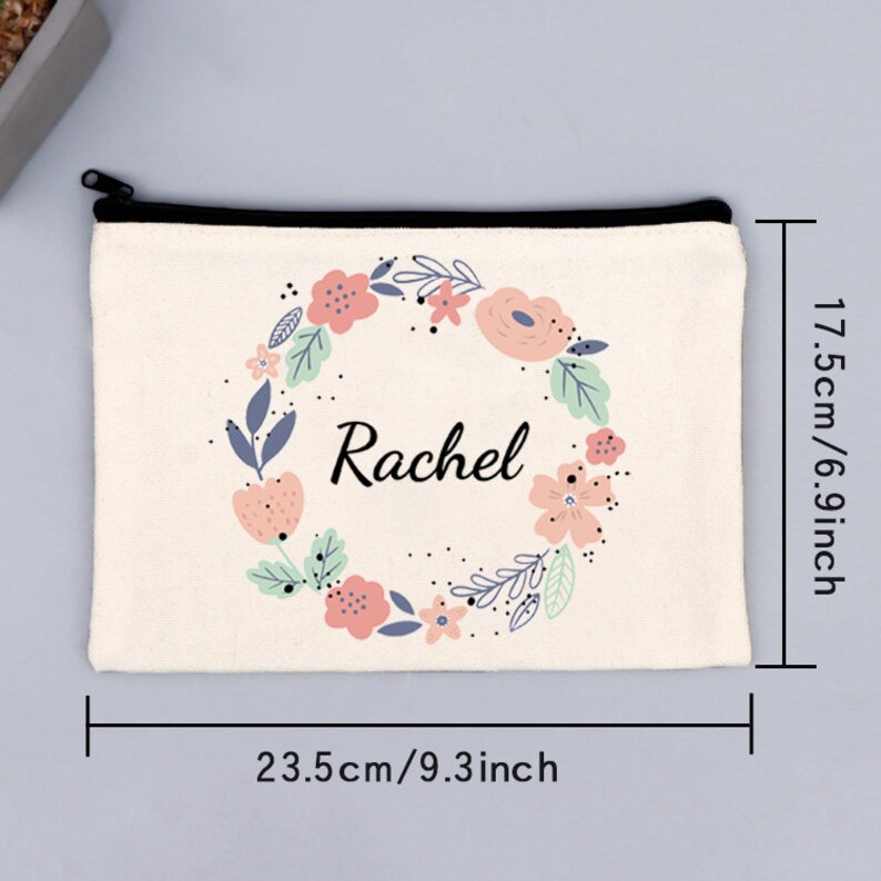Personalized Flower Makeup Bag, Garland Cosmetic Bag, Personalized Name ...