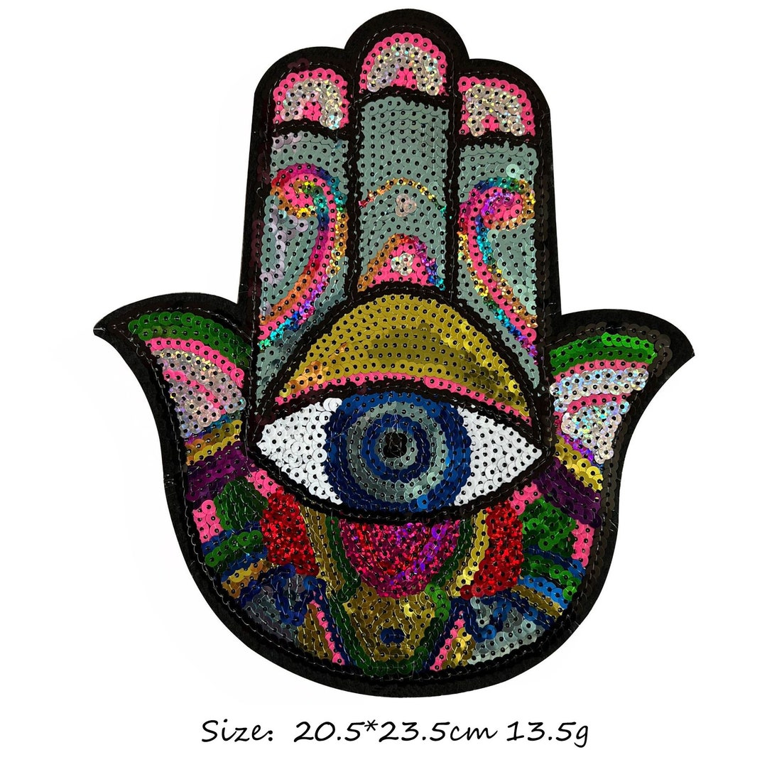 Third Eye Hand Palm Sequin Embroidered Iron on Sew on Patch, Clothing ...