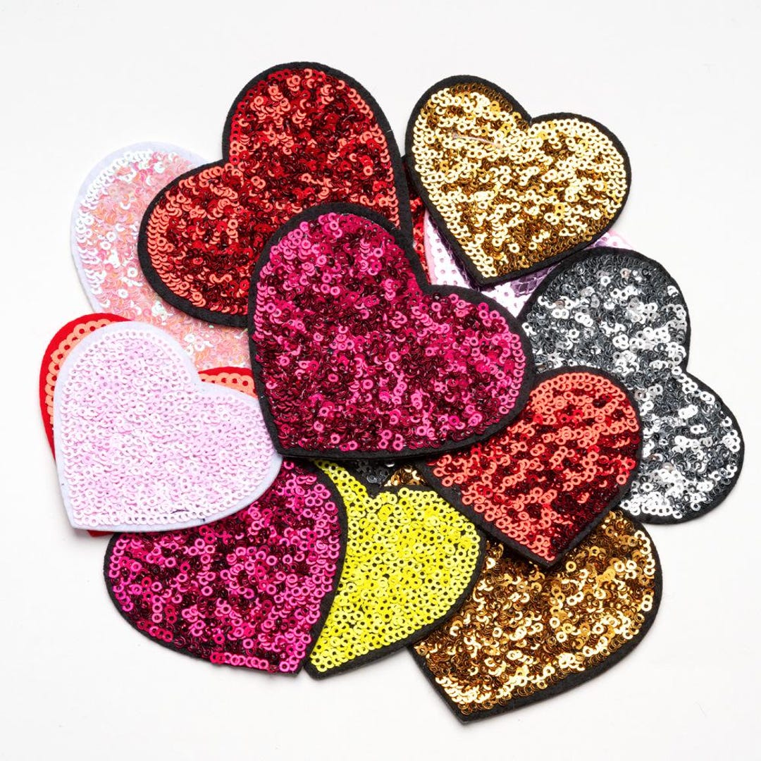 Lagre Heart Sequin Patches,sequin Love Heart Patch,heart Applique Iron ...