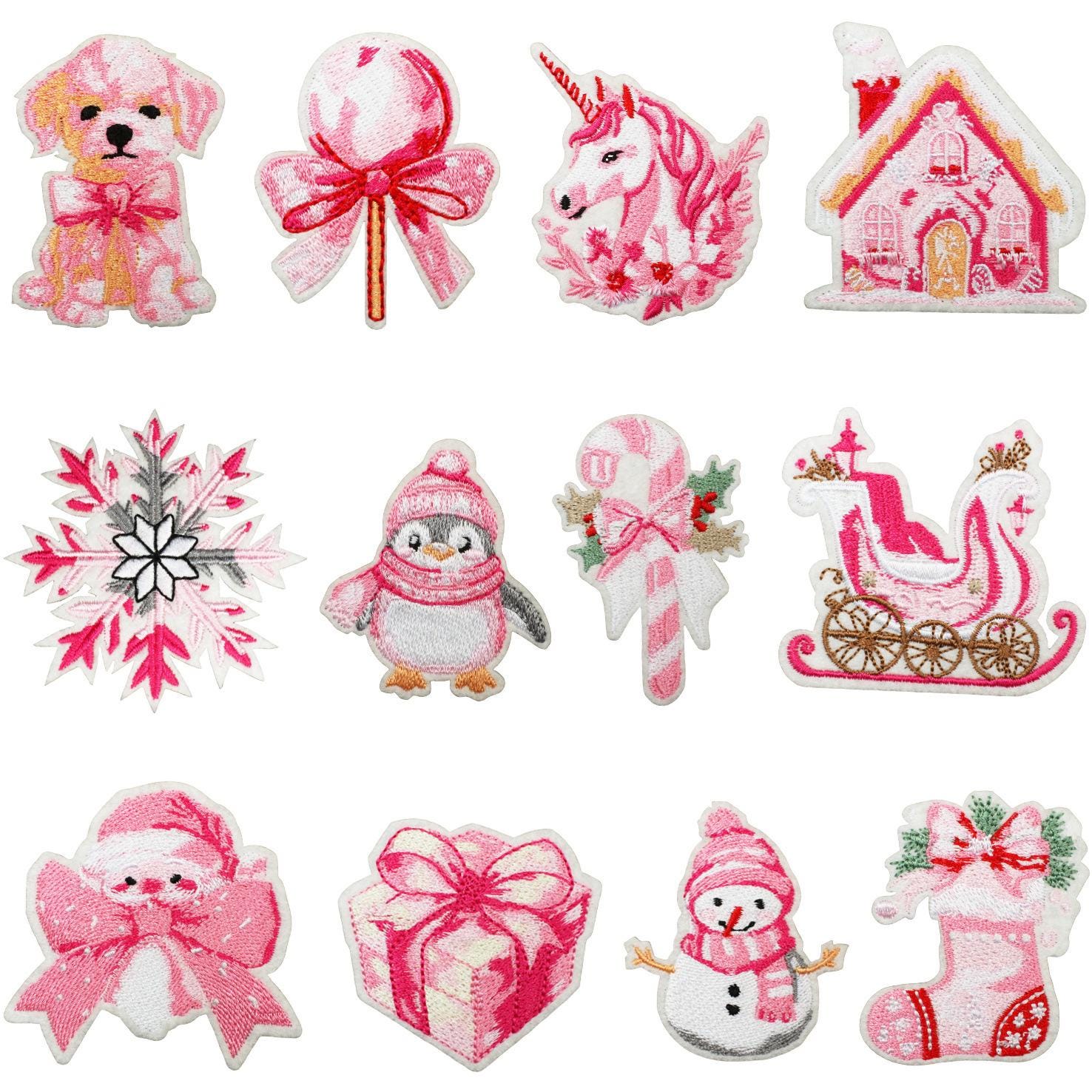 Pink Christmas Patches,christmas Embroidery Patch,christmas Houses ...