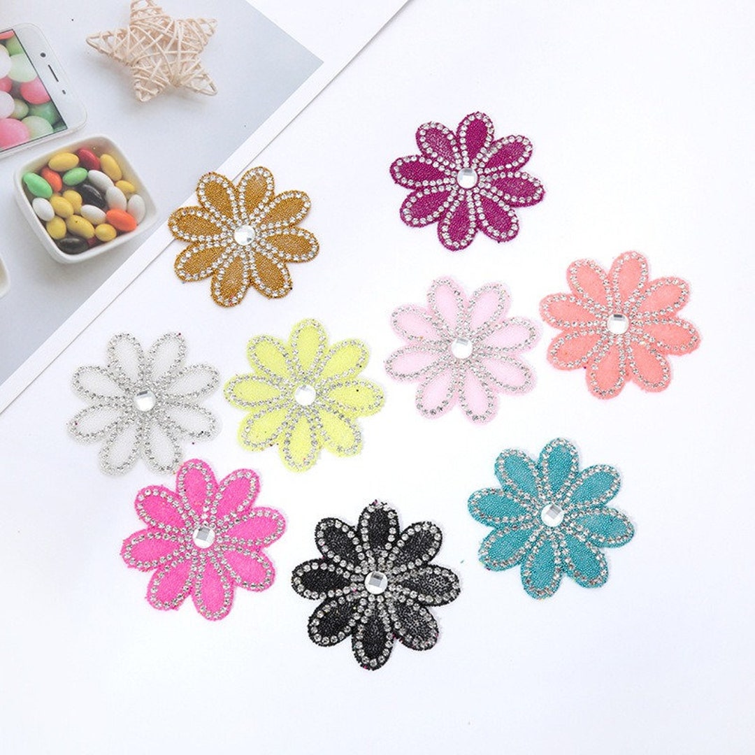 Flower Rhinestone Patches,color Flower Applique Iron on Patch,flowery ...