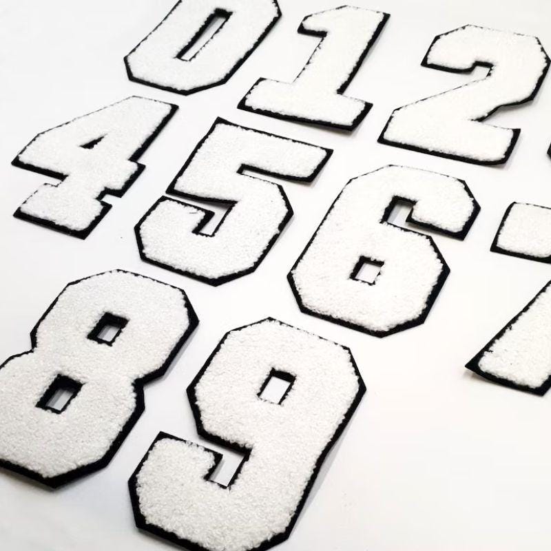 4.7 Inch White Chenille Number Patches 0-9,large Embroidered Iron on ...