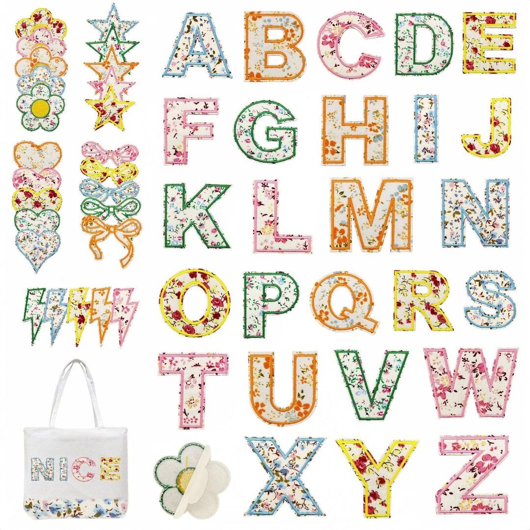 2.2 Inch Flower Floral Letter Patches,diy Name Alphabet Embroidered ...