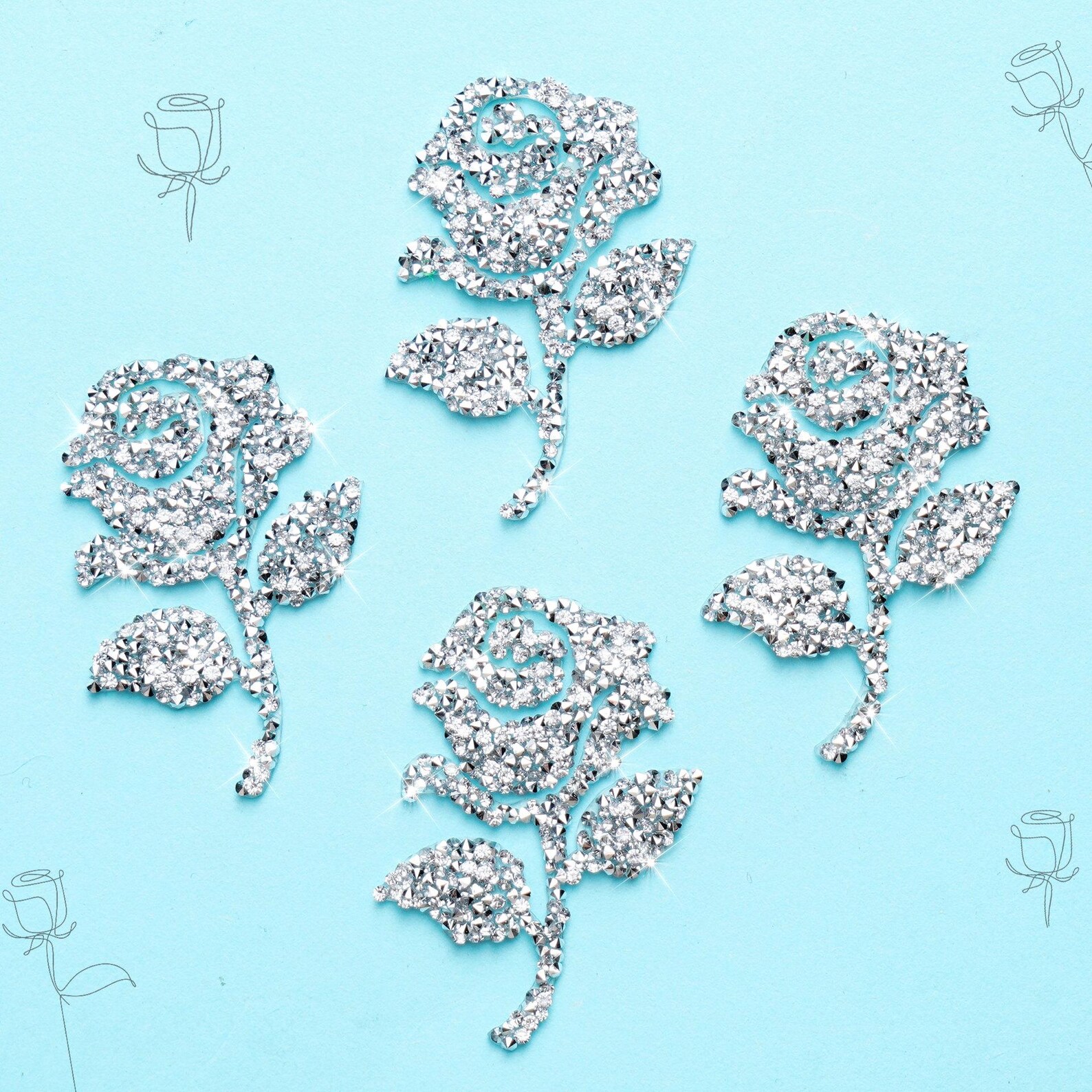 2pcs Rose Patches,silver Rose Rhinestone Patch,sparkling Flower ...
