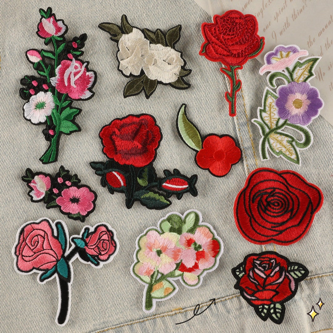Red Rose Patch,iron on Embroidered Patches,long Stem Rose,valentines ...