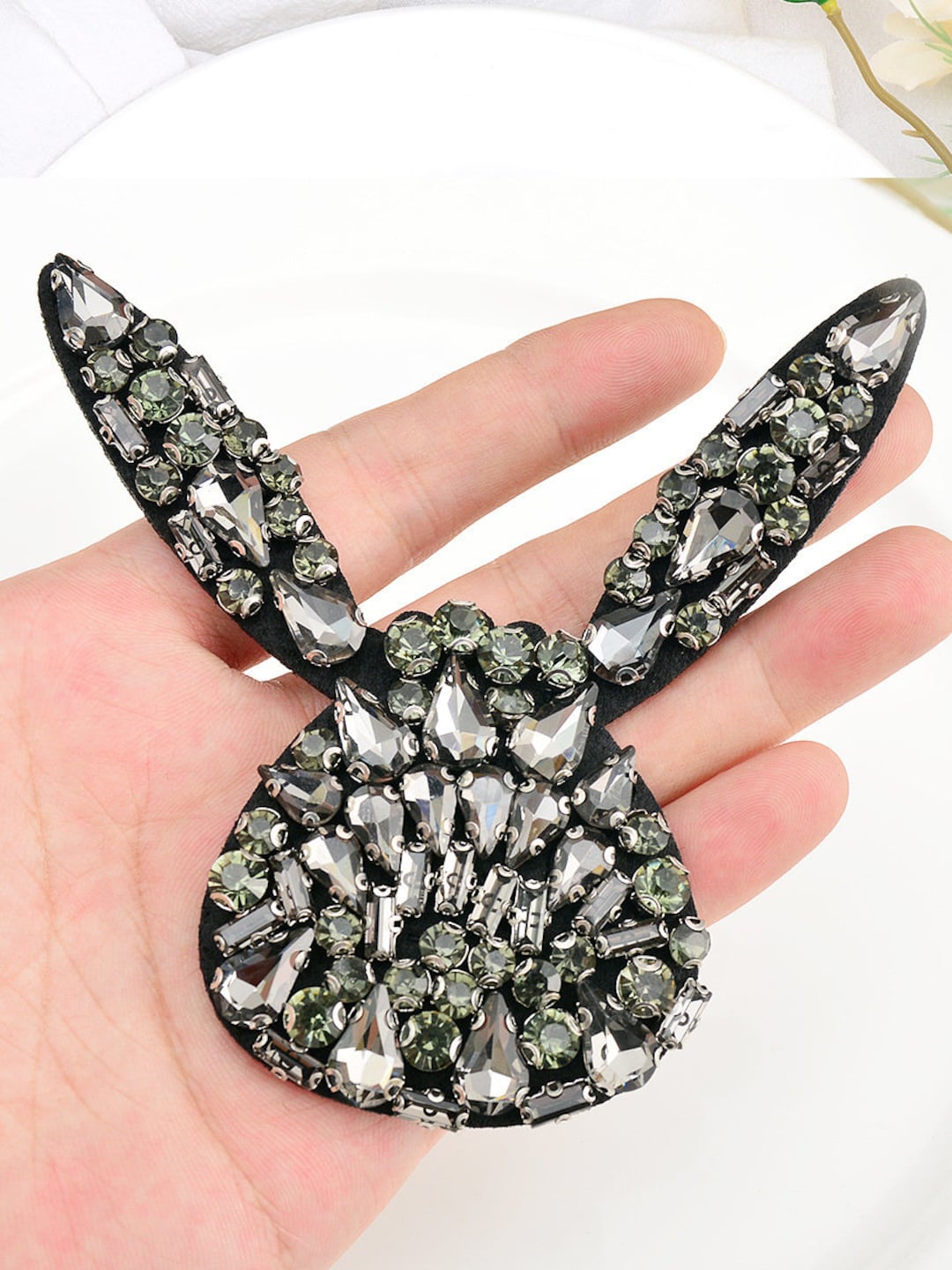 Handmade Rhinestone Rabbit Patch,rabbit Head Beaded Crystal Patch ...