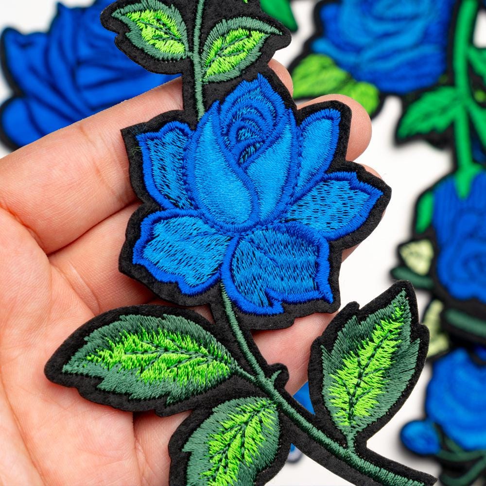 Blue Rose Patch,blue Enchantress Flower Floral Embroidered Patch,iron ...
