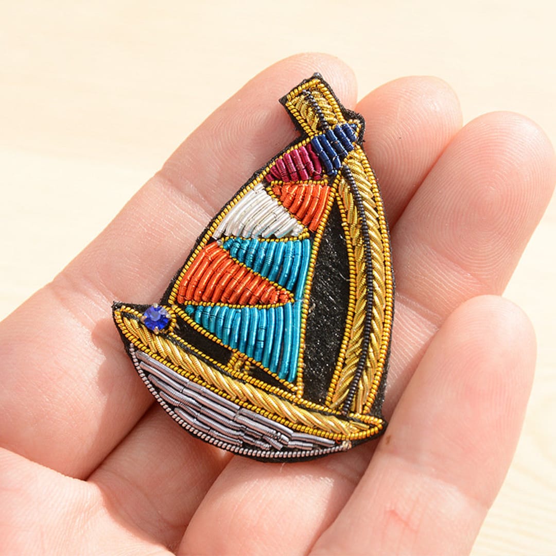 Sailboat Patch,metallic Silk Badge Handmade Sew on Patch Applique for ...