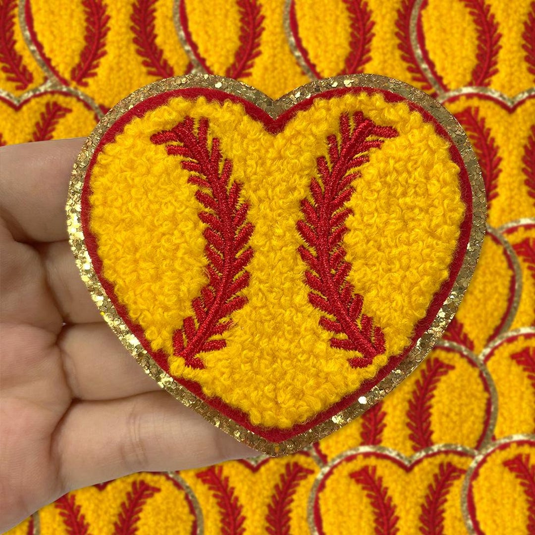 Yellow Baseball Chenille Patch,baseball Heart Embroidered Applique Iron ...