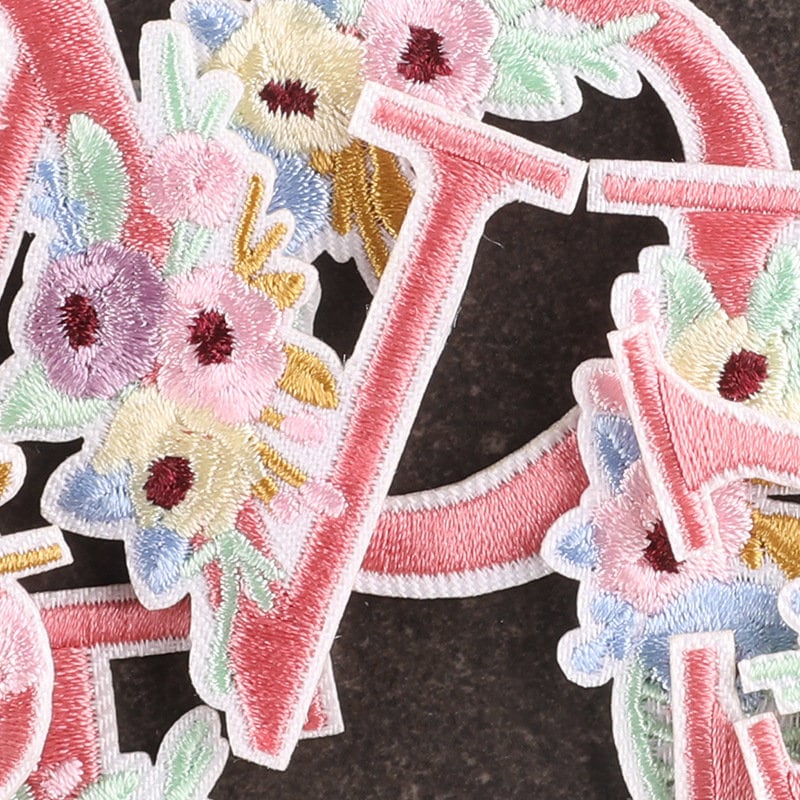 1.9 Inch Pink Flower Letter Embroidered Patch,diy Name Alphabet Patches ...