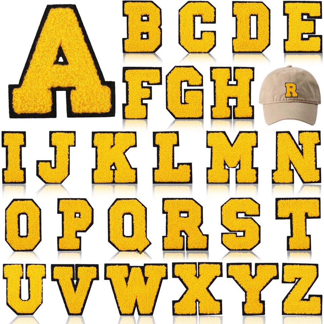 NEW Yellow Chenille Embroidered Letters Iron on Patches,diy Name ...