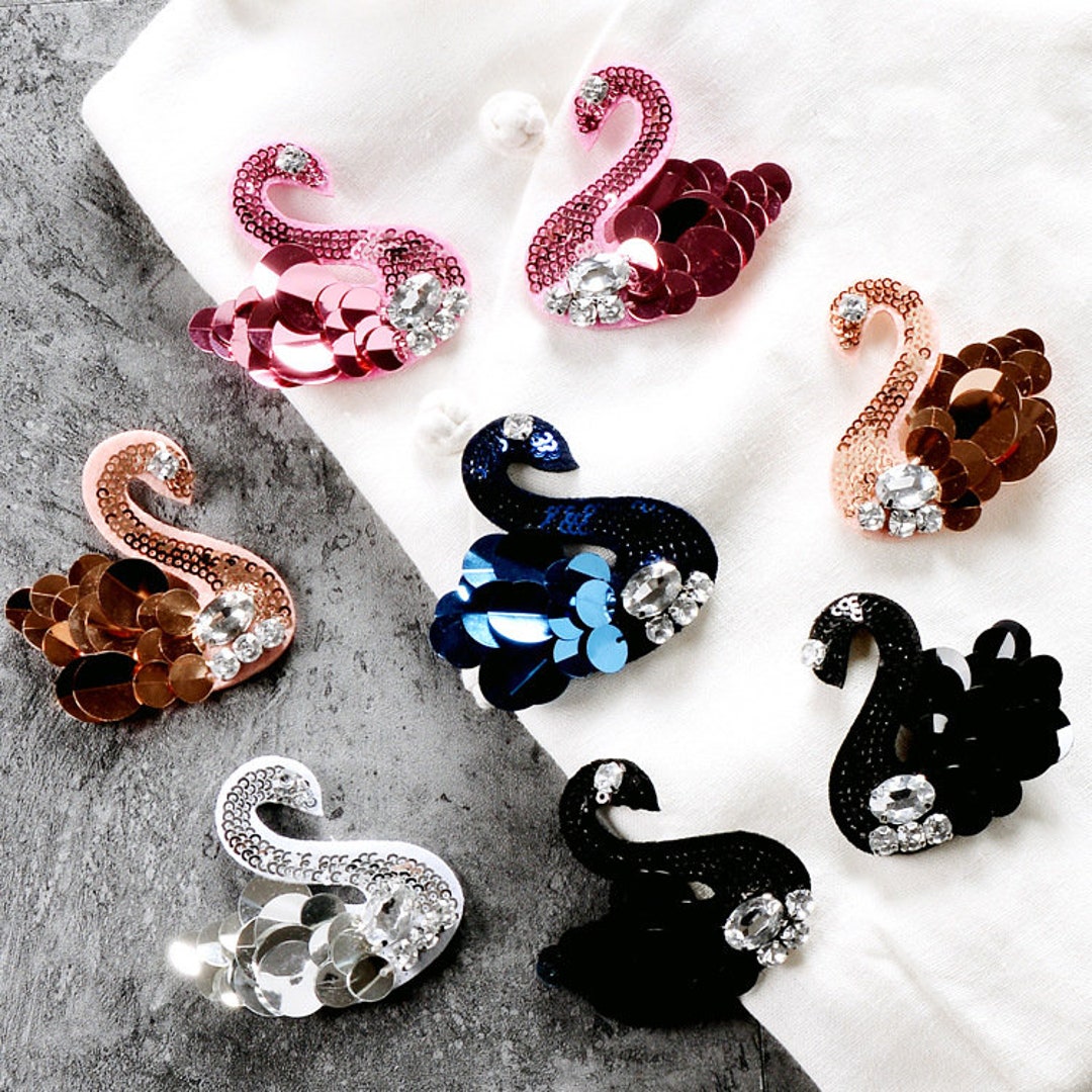 A Pair of Swan Rhinestone Sequin Patch,multicolour Swan Patches,clothing Accessory Sew on Patch ...