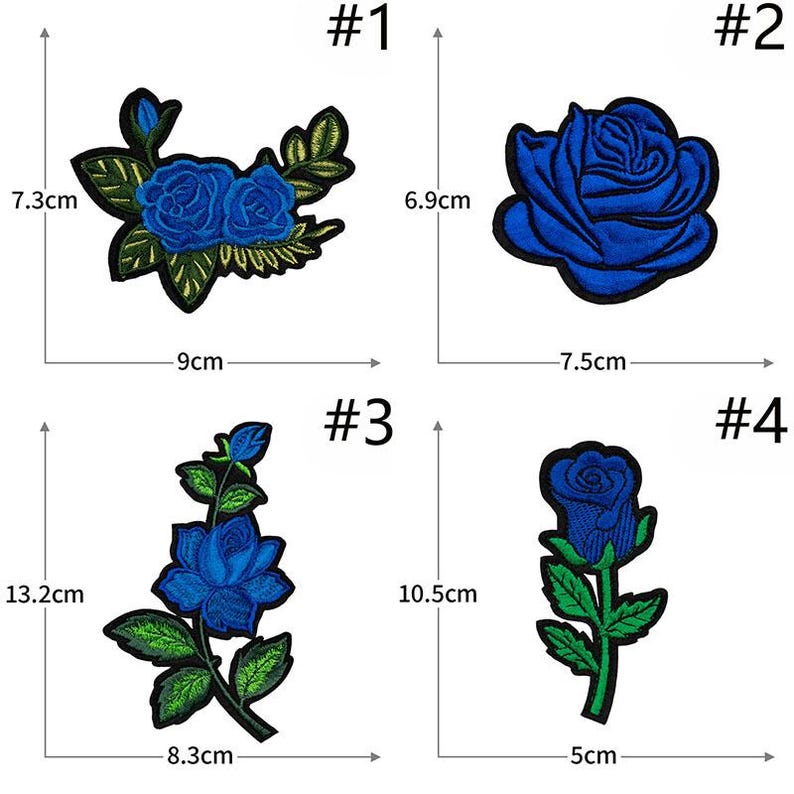 Blue Rose Patch,blue Enchantress Flower Floral Embroidered Patch,iron ...