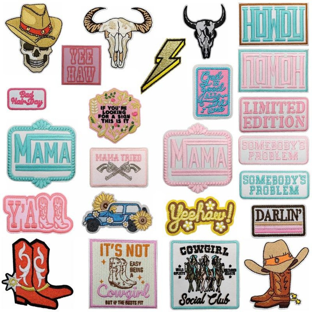 Skull Cowboy Patch,cowboy Boots Patch,lightning Bolt Patch,embroidered Badge Applique Patch DIY ...