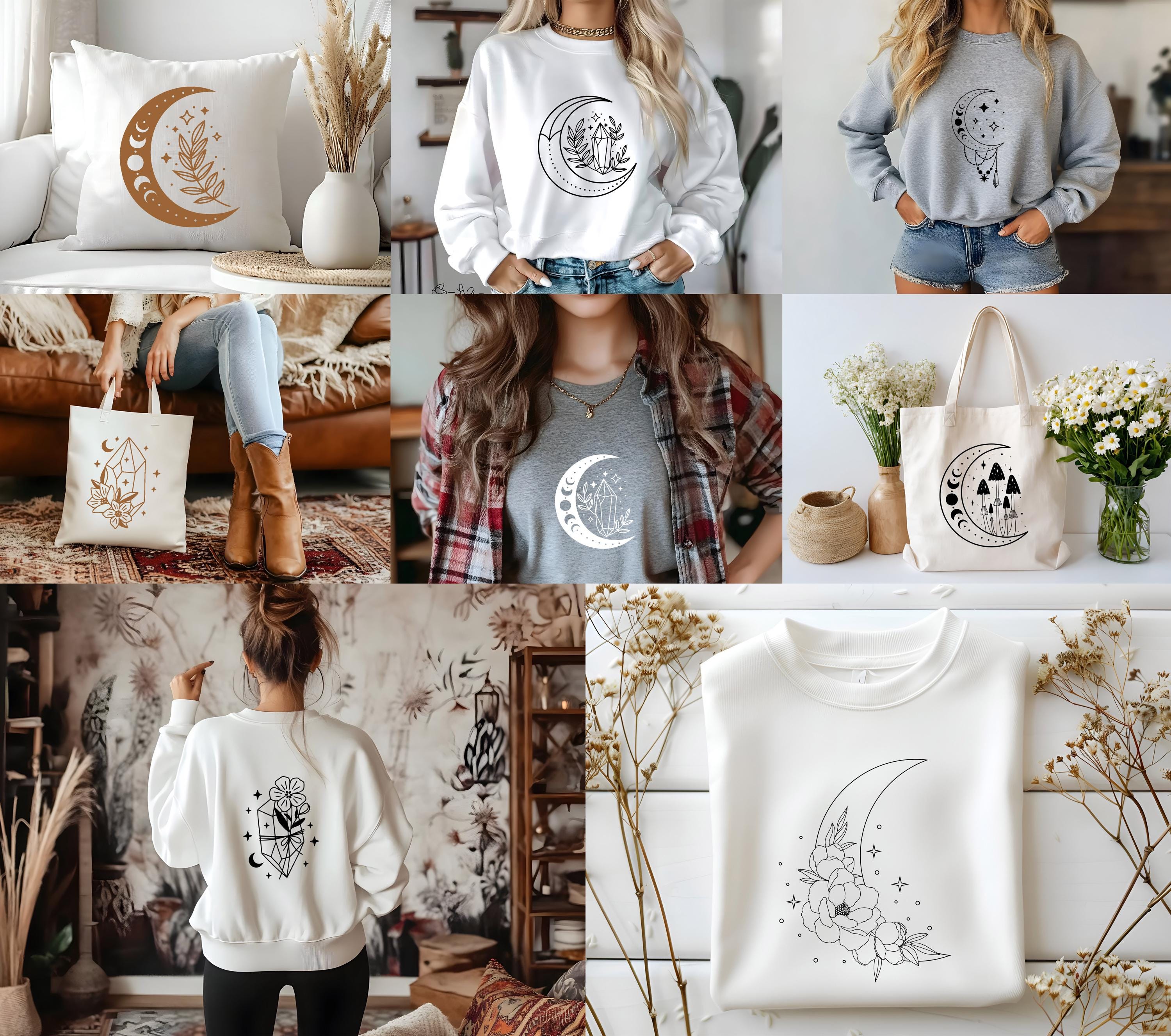 Moon Phases Celestial Embroidery Bundle, Floral Crystals, Witchy and ...