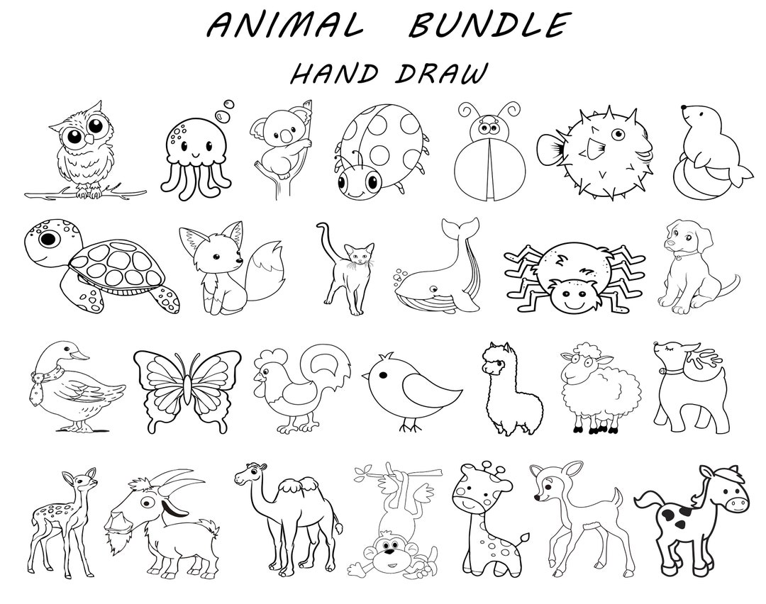 Animal Bundle SVG, Animal Hand Drawn Svg, Animal Doodle Svg Bundle ...