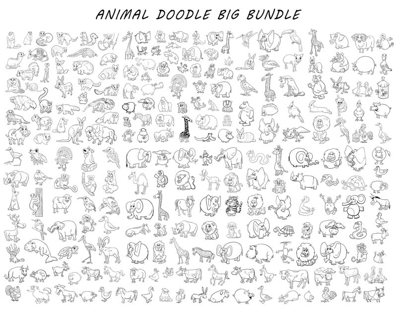700 File, Animal Doodle Bundle SVG, Animal Hand Drawn Svg, Animal ...