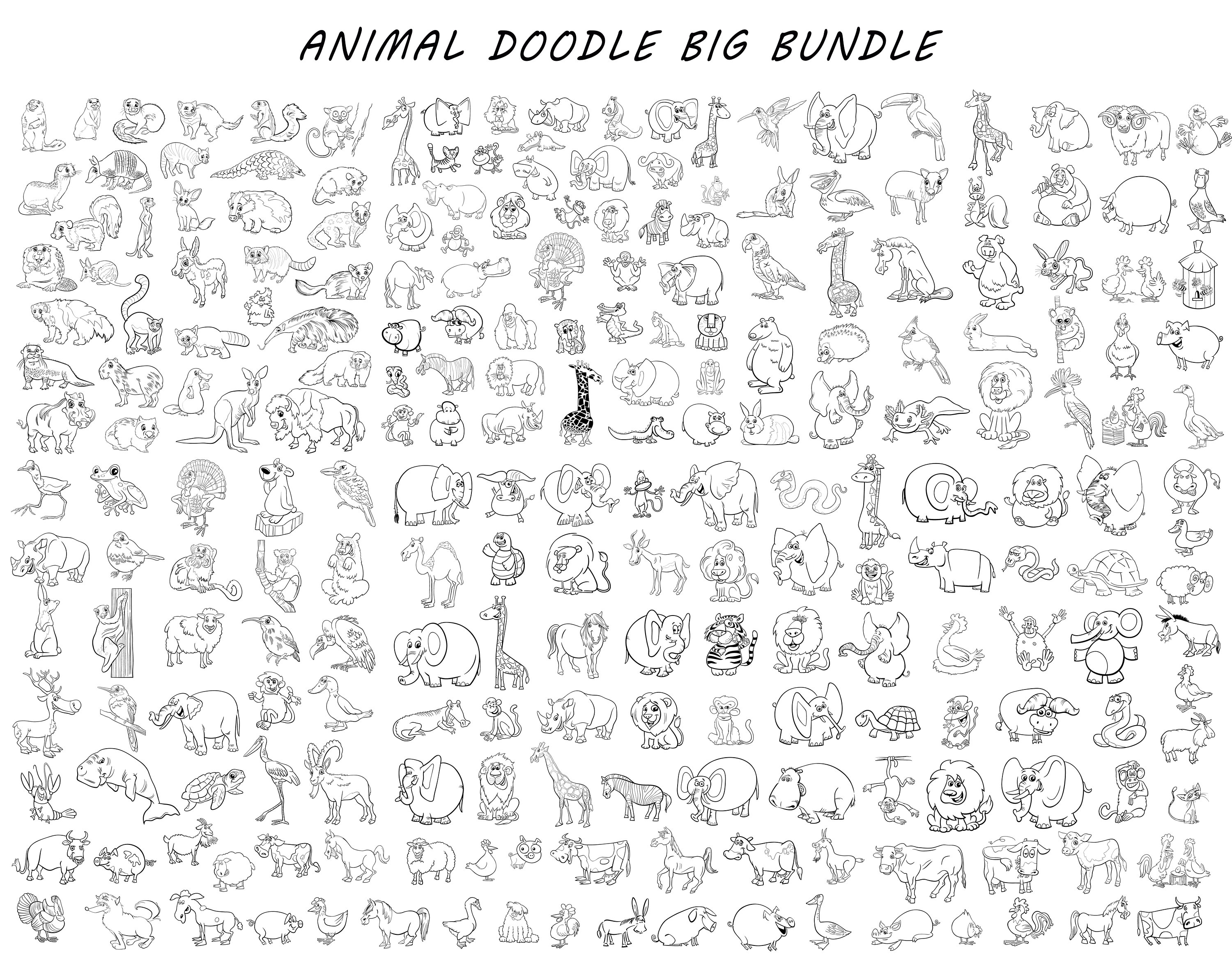 700 File, Animal Doodle Bundle SVG, Animal Hand Drawn Svg, Animal ...