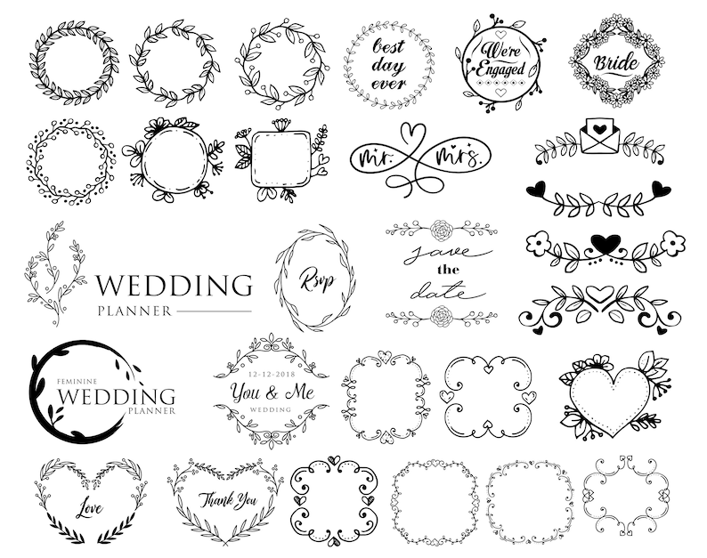 380 Wedding SVG Bundle, Decorative Elements SVG, Ornaments Svg, Wedding ...