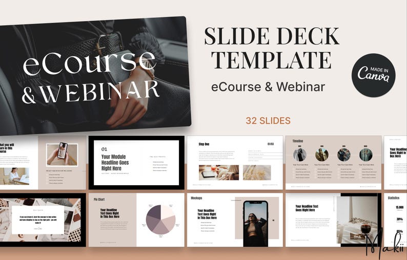 32 Slide Deck Presentation, Canva Template, Ecourse, Webinar Slides ...
