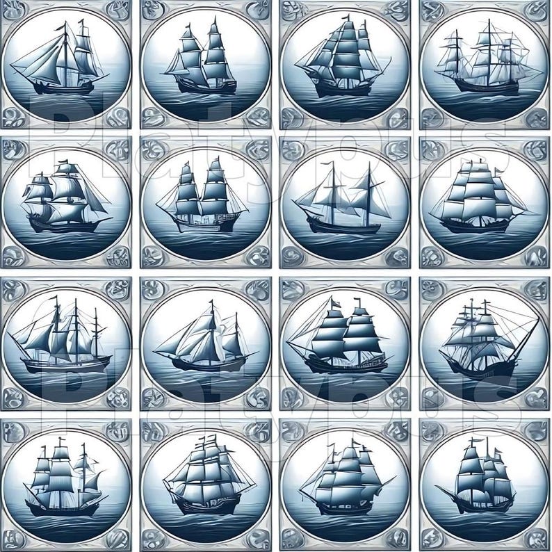 20x20 Cm-8x8 4 Pcs Tile Sailing Ship Sets, Printed on Flexible Pvc Foam ...