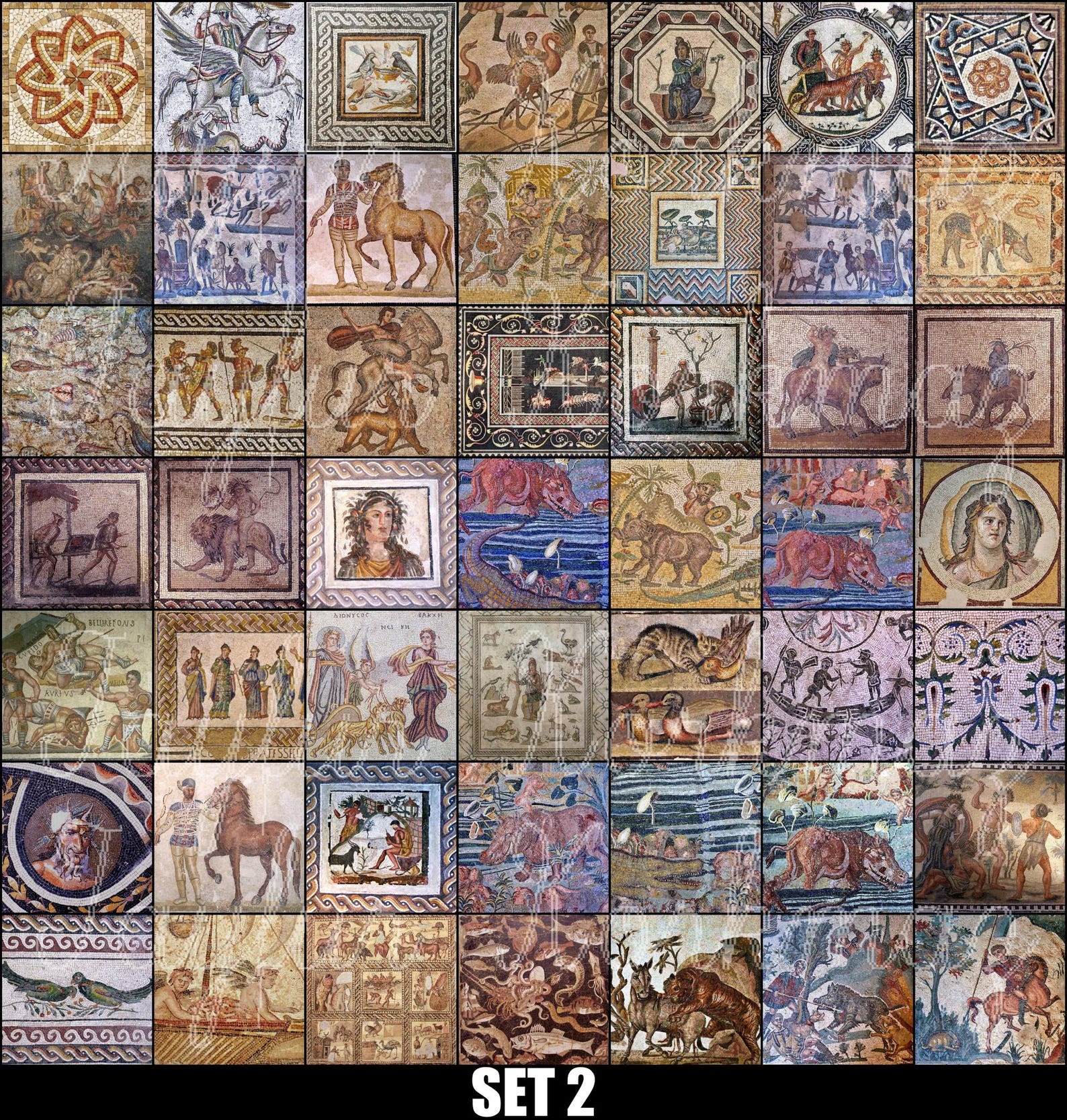 50 Pcs Greco Roman Mosaic Themed Ceramic Tiles Collection. Anicent City ...