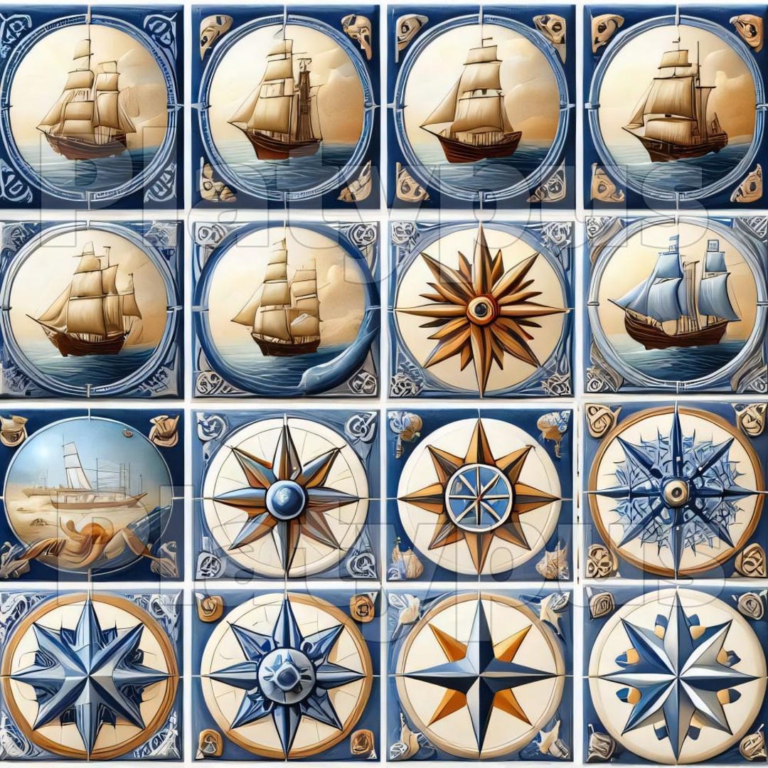 25x25 Cm-10x10" 4 Pcs Tiles Sailing Ship Sets Printed on Flexible Pvc ...