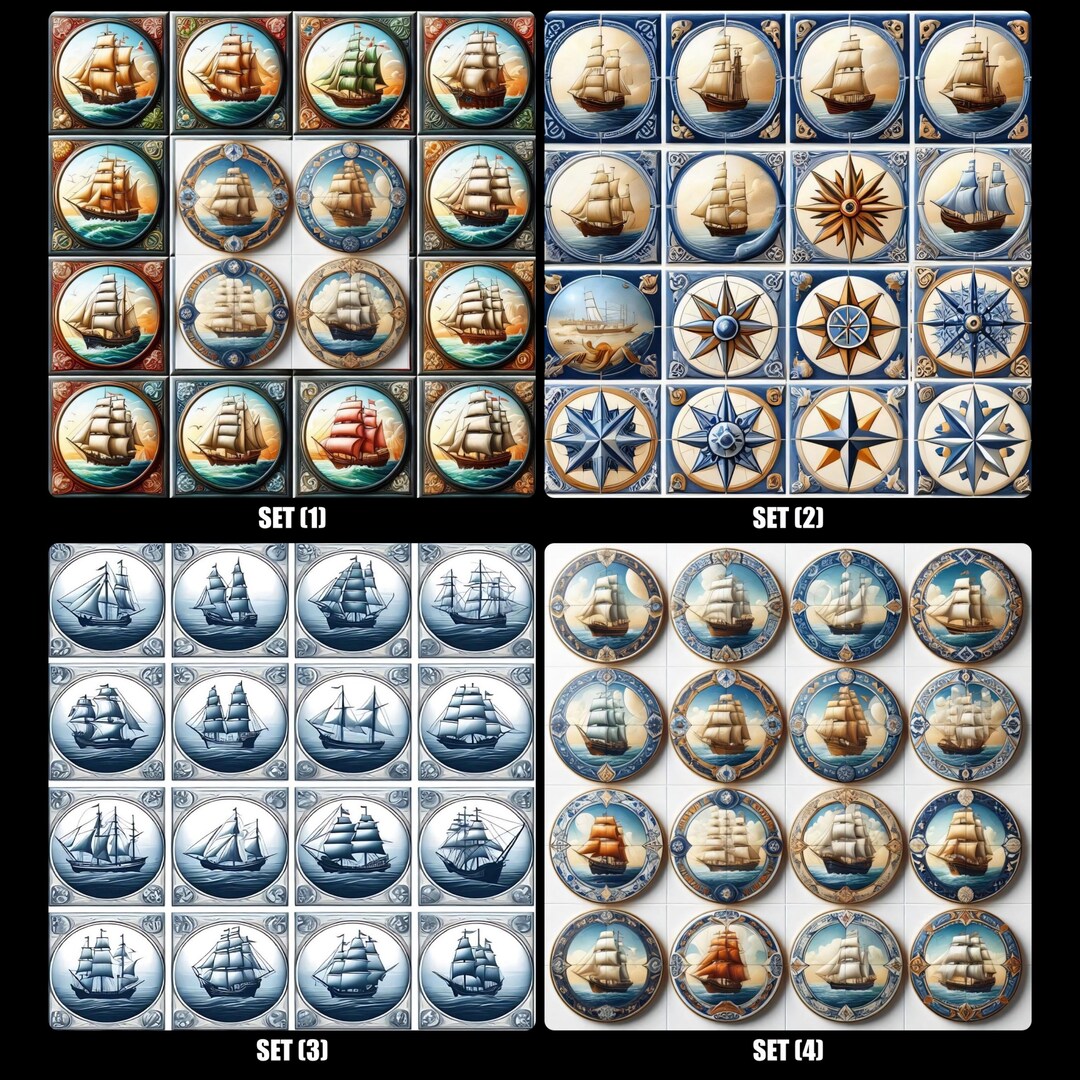 20x20 Cm-8x8 4 Pcs Tile Sailing Ship Sets, Printed on Flexible Pvc Foam ...