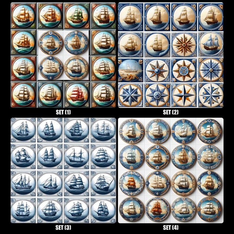 20x20 Cm-8x8 4 Pcs Tile Sailing Ship Sets, Printed on Flexible Pvc Foam ...