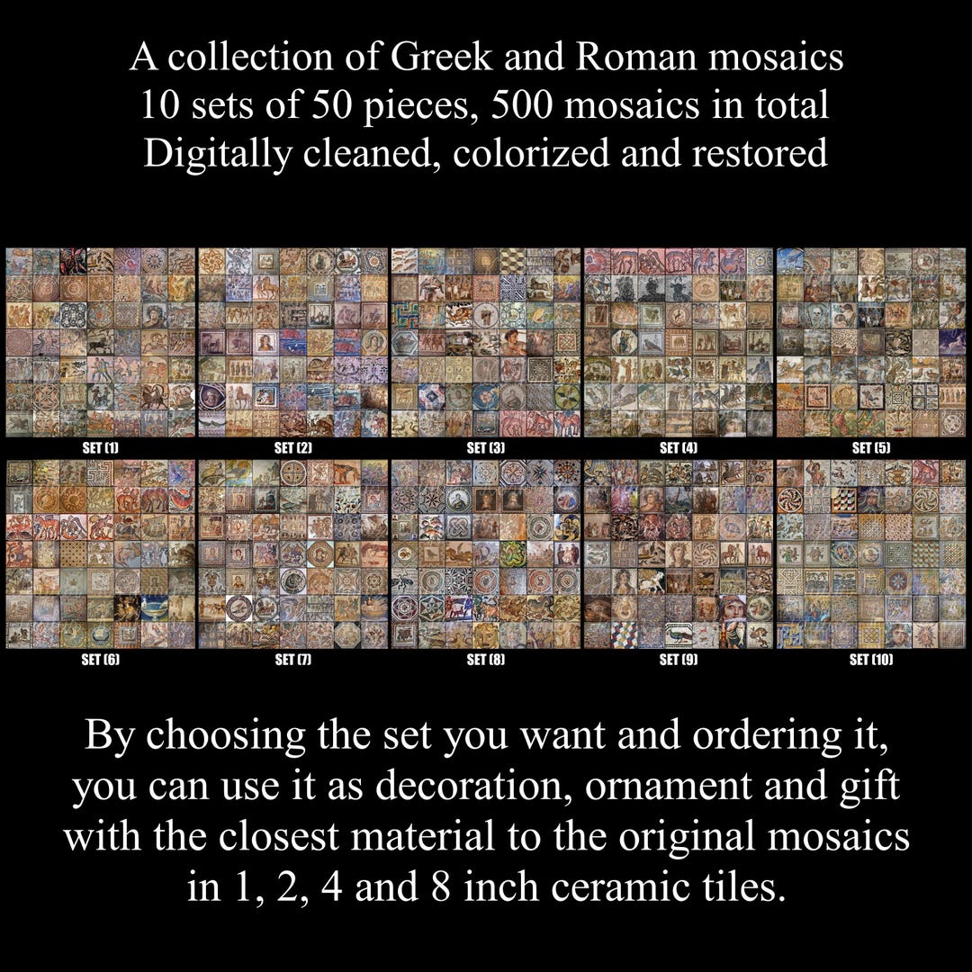 50 Pcs Greco Roman Mosaic Themed Ceramic Tiles Collection. Anicent City ...