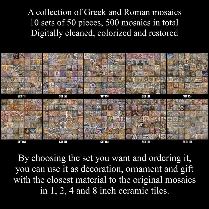 50 Pcs Greco Roman Mosaic Themed Ceramic Tiles Collection. Anicent City ...