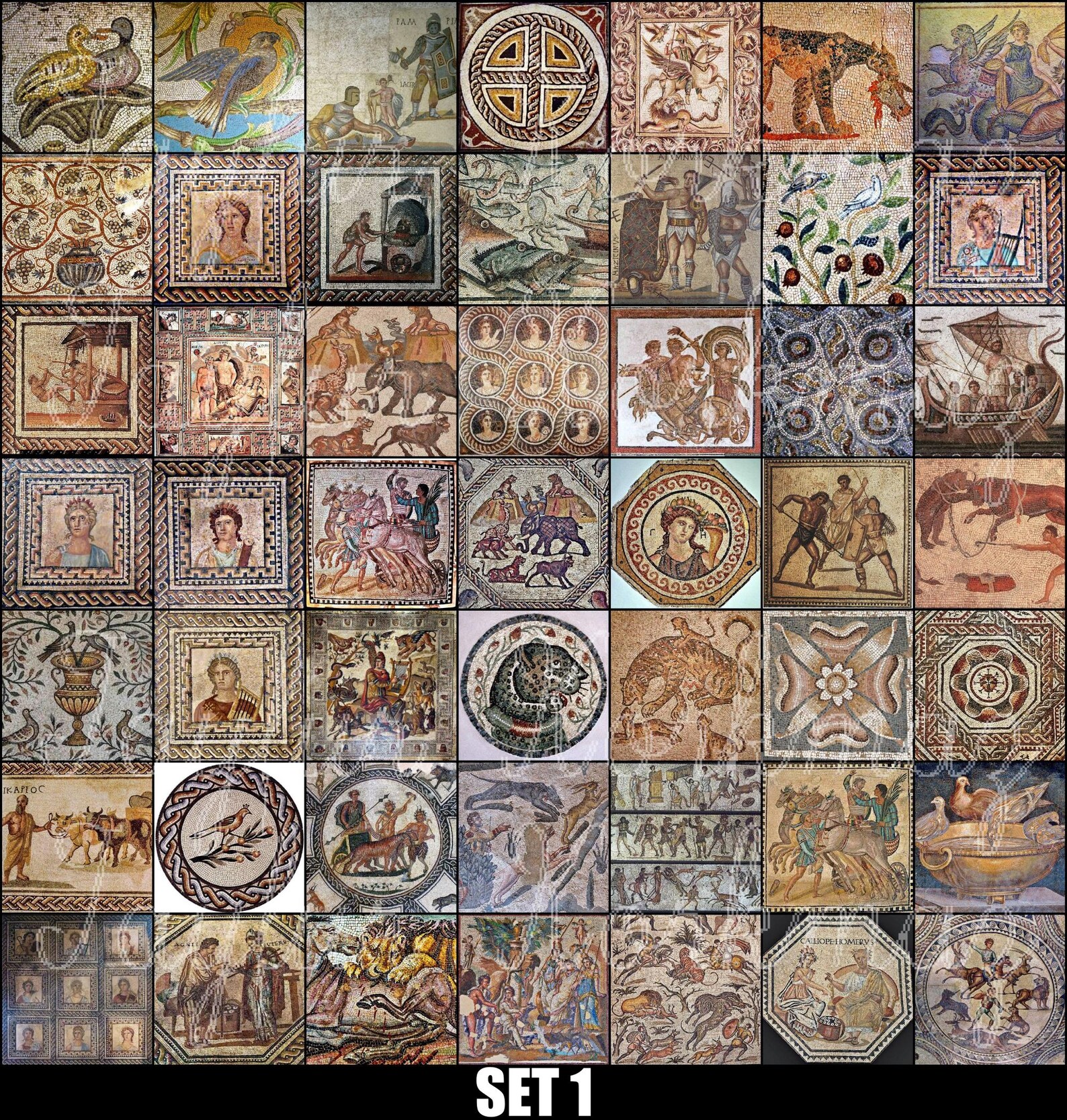 50 Pcs Greco Roman Mosaic Themed Ceramic Tiles Collection. Anicent City ...