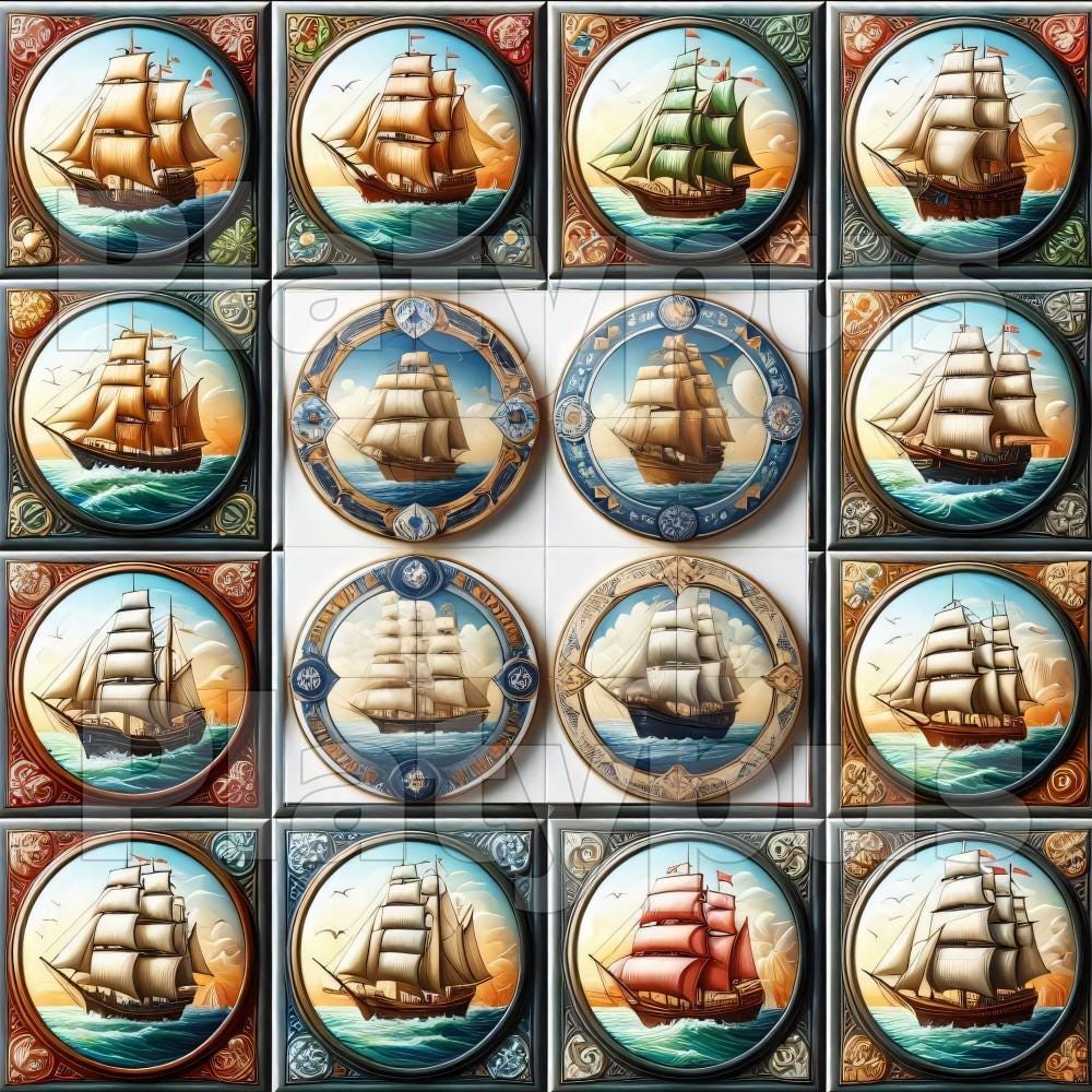 20x20 Cm-8x8 4 Pcs Tile Sailing Ship Sets, Printed on Flexible Pvc Foam ...