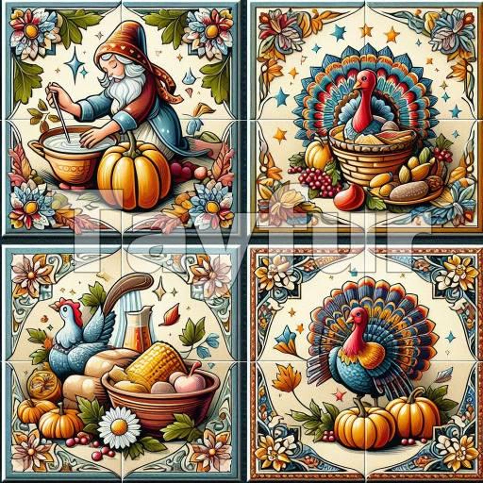 9 Set and 4 Ceramic Coaster Designs for Thanksgiving Day's Ornament ...