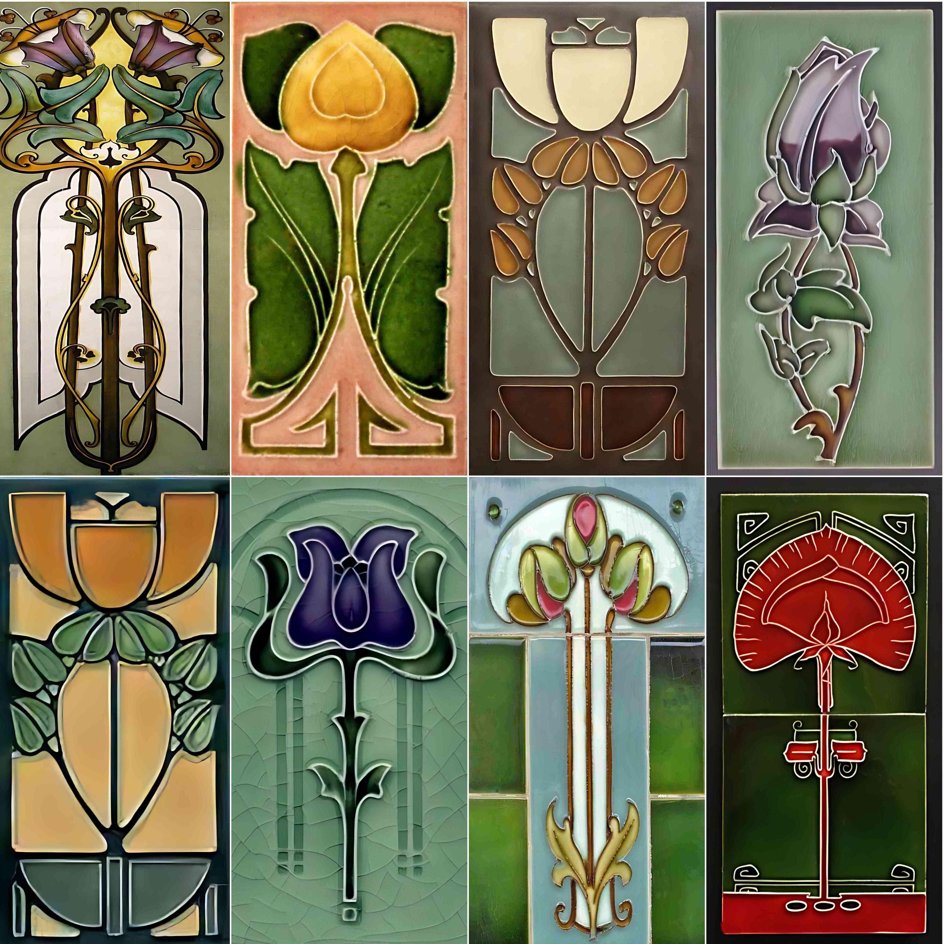 30 Pcs Art Nouveau Tile Collages. Use Poster, Wall Art or Stove and ...