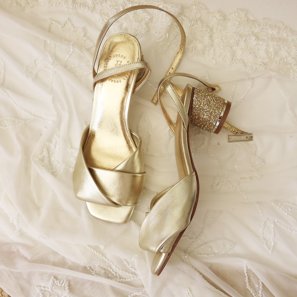 GOLD Bridal Shoes Gold Sparkle Wedding Shoes. Low Heels Gold - Etsy