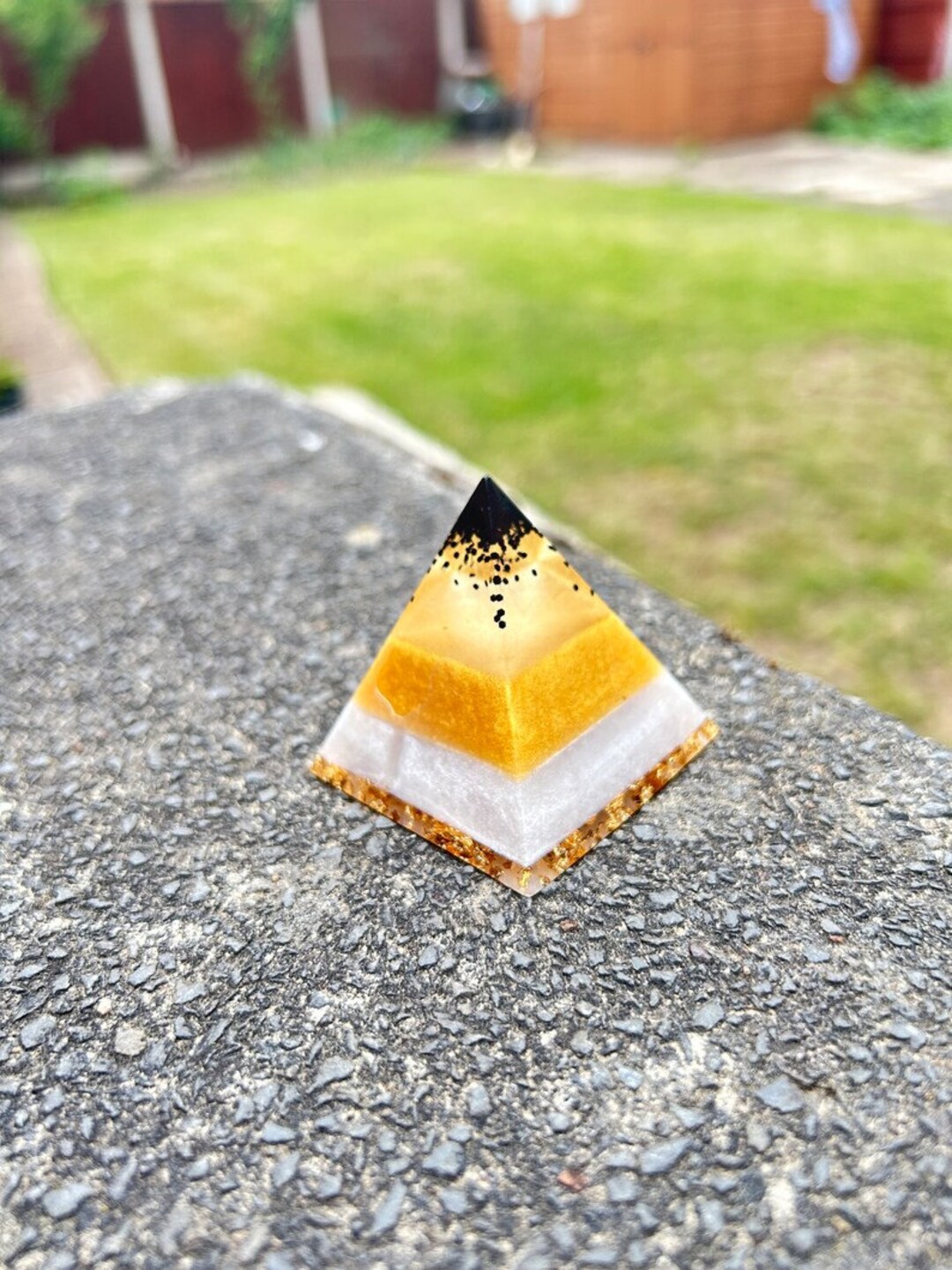Handcrafted Yellow and Gold Pyramid Paperweight - Stylish Office Decor ...