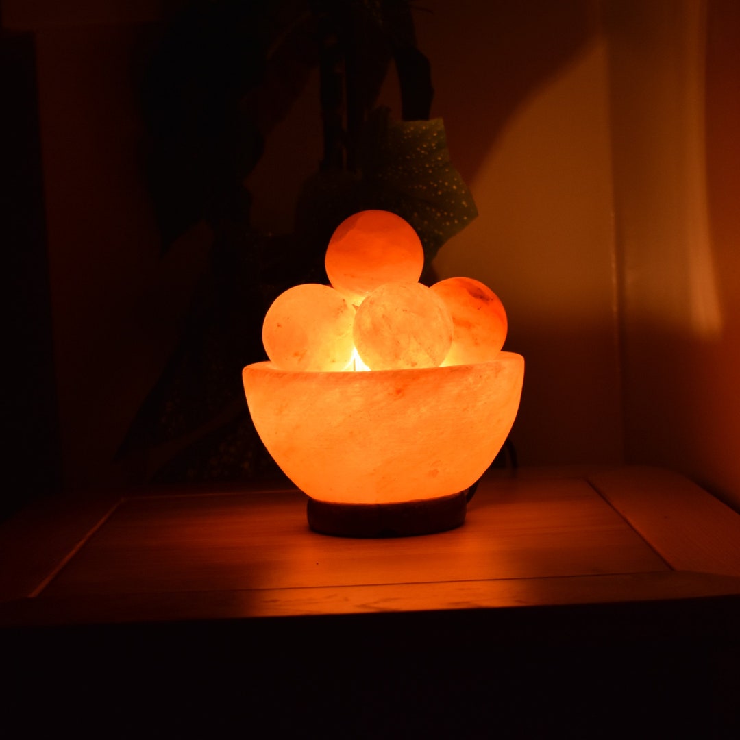 Himalayan Salt Lamp Fire Bowl With Pink Salt Balls 2-3kg 100% Crystal ...
