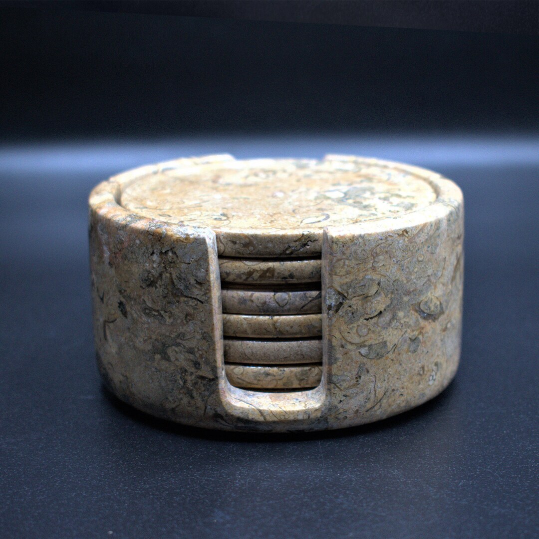 Fossil Stone Tea Coasters Set of 6 Fossil Marble Drink & Barware ...