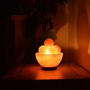 Himalayan Salt Lamp Fire Bowl With Pink Salt Balls 2-3kg 100% Crystal ...