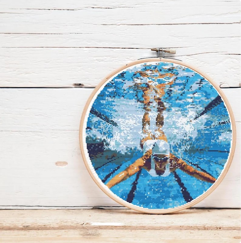 Summer Pool & Swimmer Cross-stitch Patterns - 7 Piece Water Embroidery ...