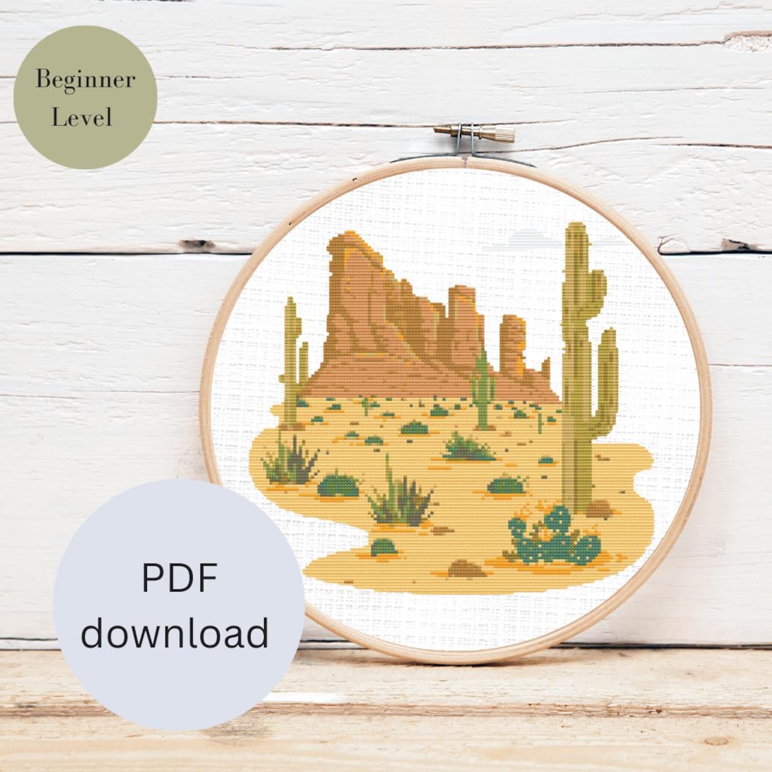 Desert and Cactus Landscape Cross Stitch Pattern, Southwestern ...